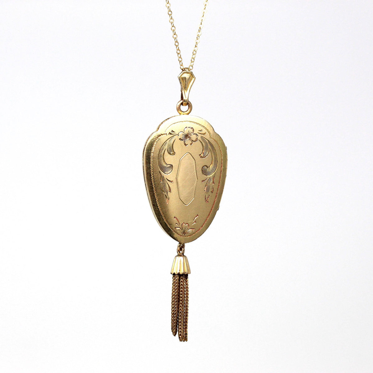 Vintage Photo Locket - Retro 12k Gold Filled Flowers Oval Shield Tasse ...