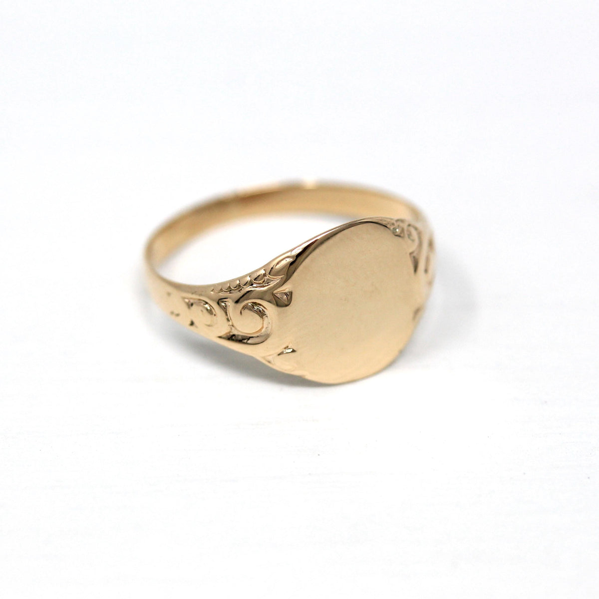 Blank Signet Ring - Edwardian 10k Rosy Yellow Gold Engrave Letters Art ...