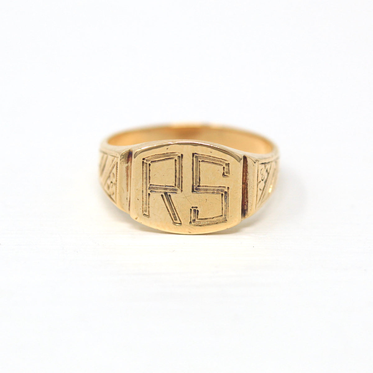 Letters "RS" Ring - Mid Century 14k Yellow Gold Engraved Initials Sign ...