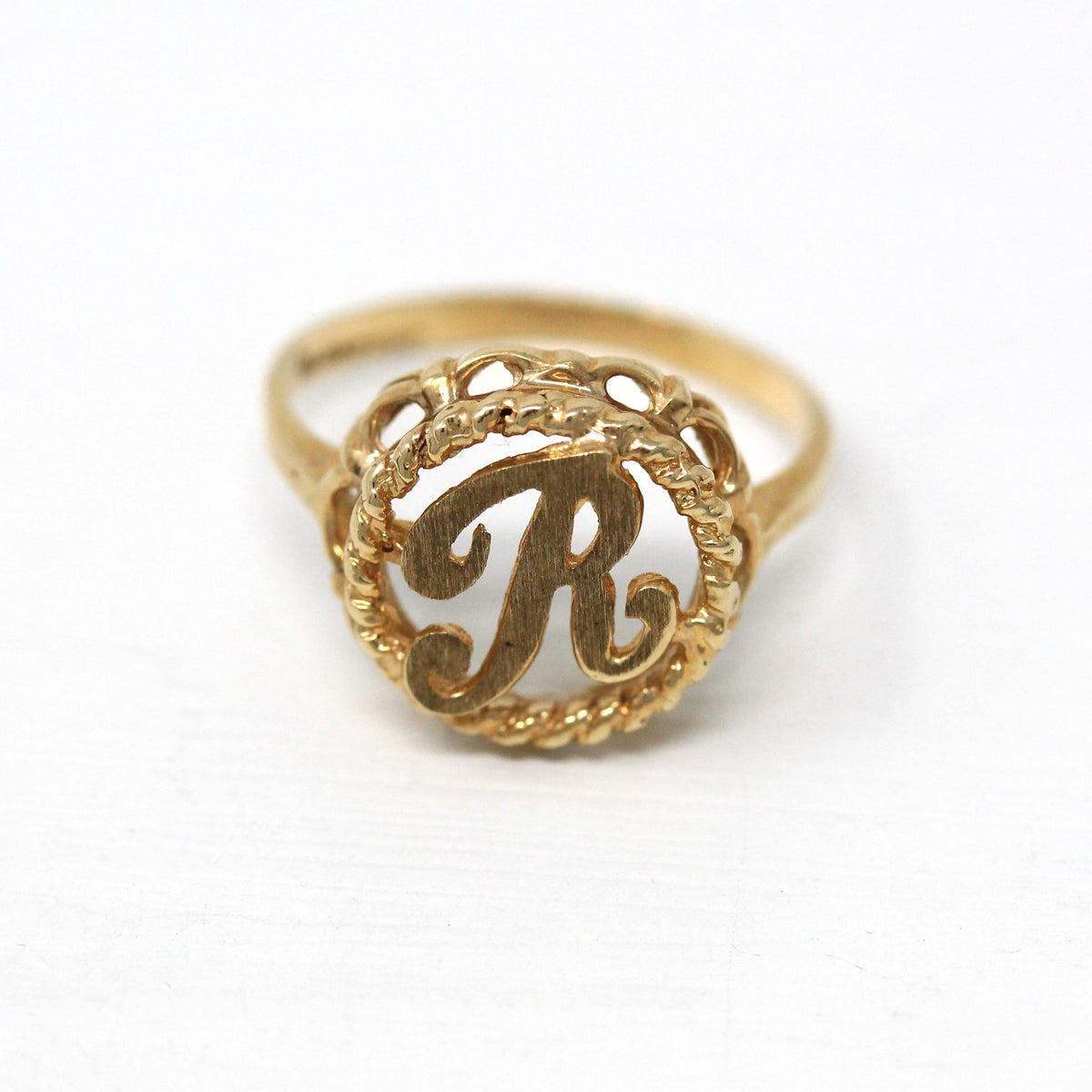 Letter "R" Ring - Retro 10k Yellow Gold Single Initial New Old Stock S ...