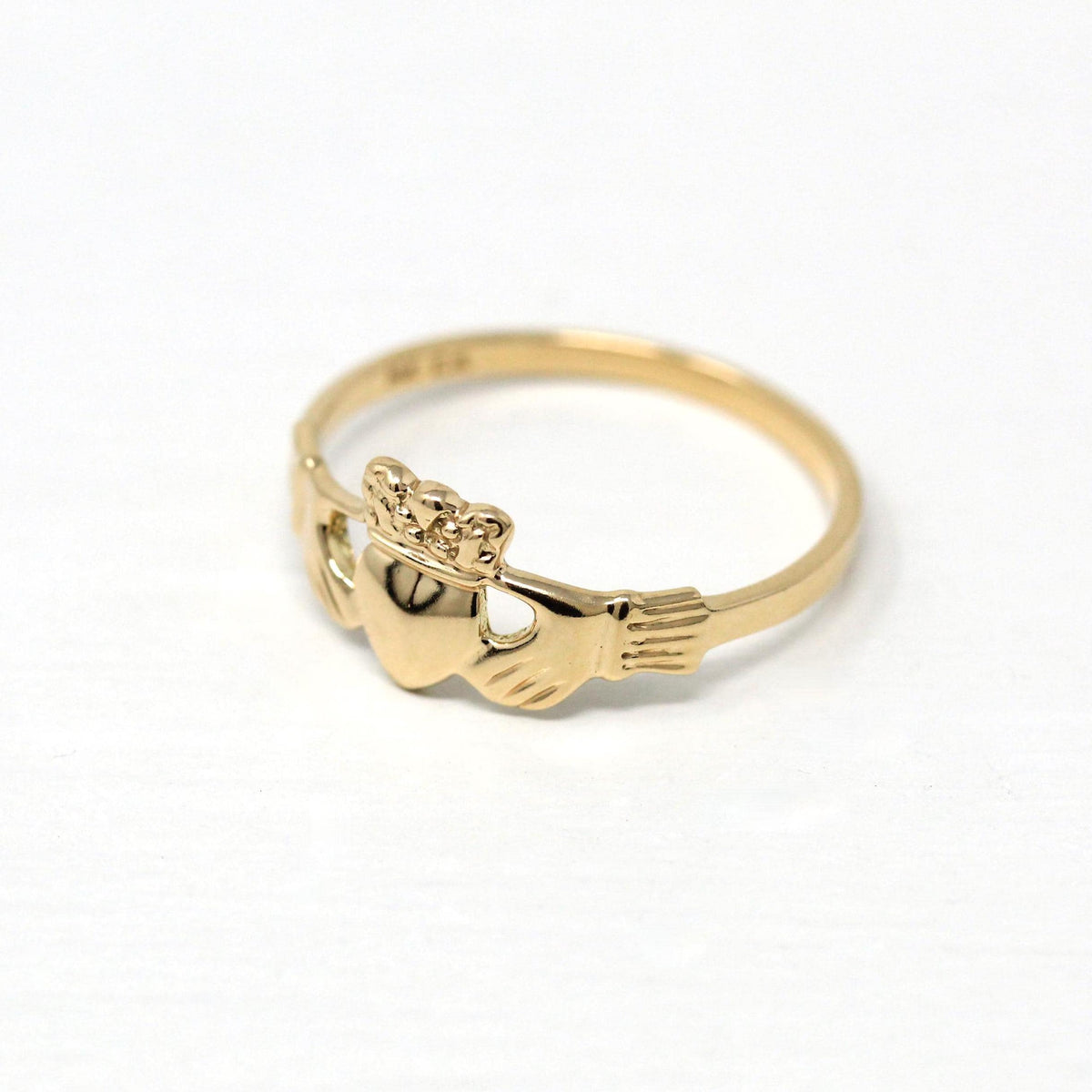 Modern Claddagh Ring - Estate 14k Yellow Gold Heart Clasped Hand Crown ...