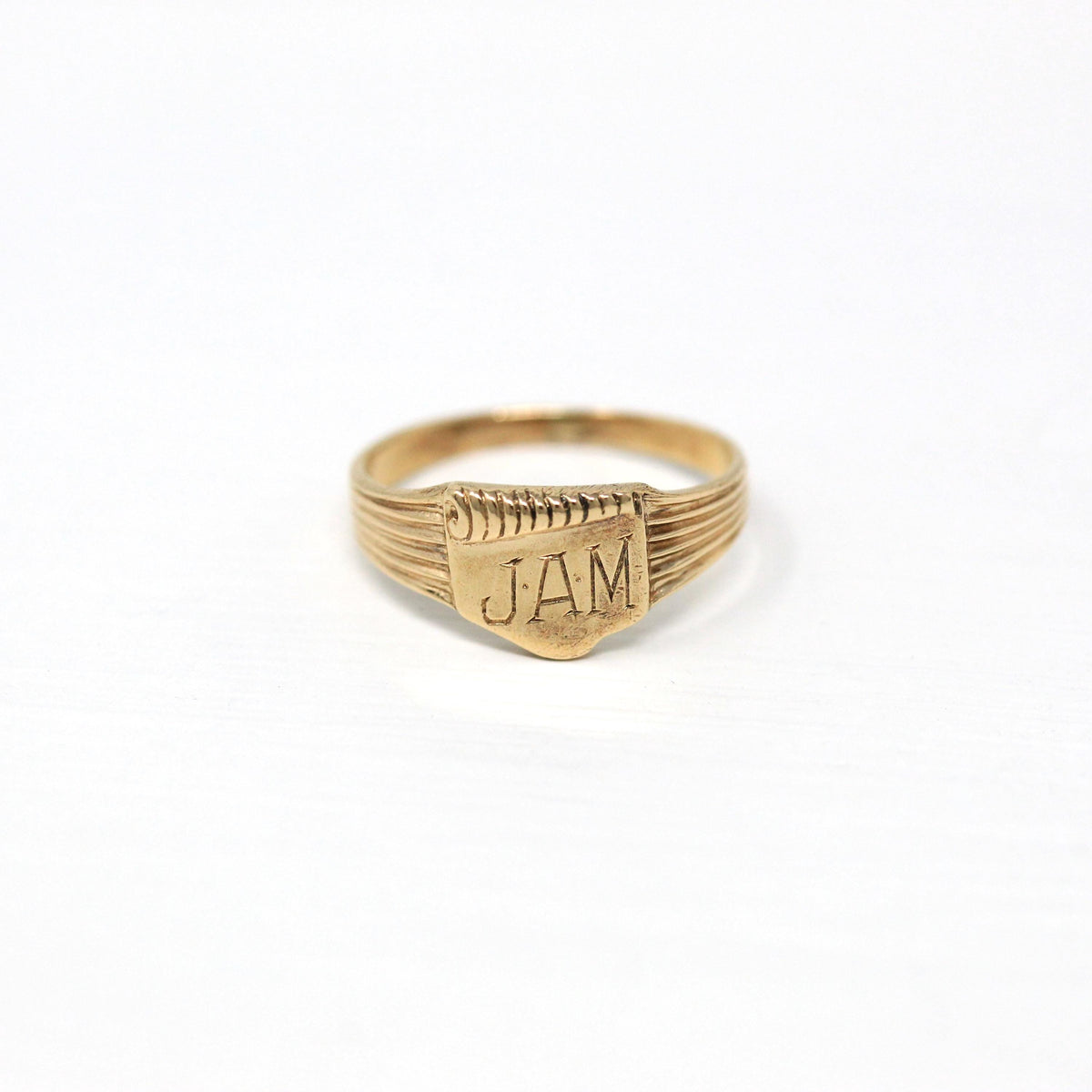 Vintage "JAM" Ring - Art Deco 10k Yellow Gold Initial Scroll Baby Chil ...