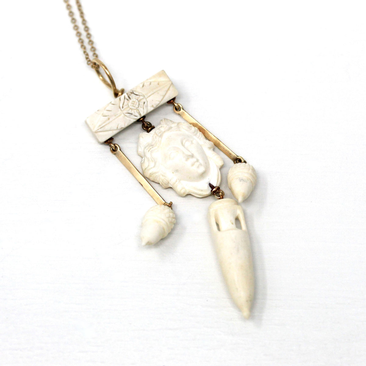 Alabaster Cameo Necklace - Antique Victorian 14k Gold Carved White Rom ...