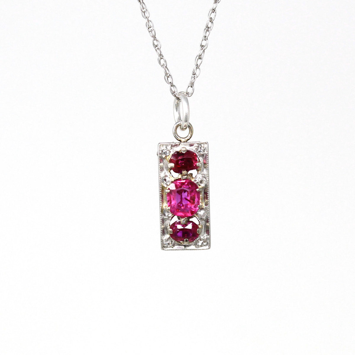 Vintage Ruby Pendant - Art Deco 10k White Gold Round Cut Genuine Red J ...