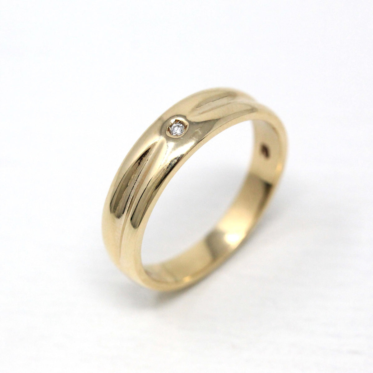 Inset Diamond Ring - Estate 10k Yellow Gold Grooved Wedding Band - Siz ...