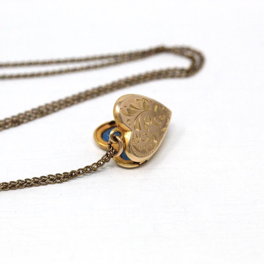 Vintage Heart Locket - Retro 10k Yellow Gold Flower Paisley Design Pen ...