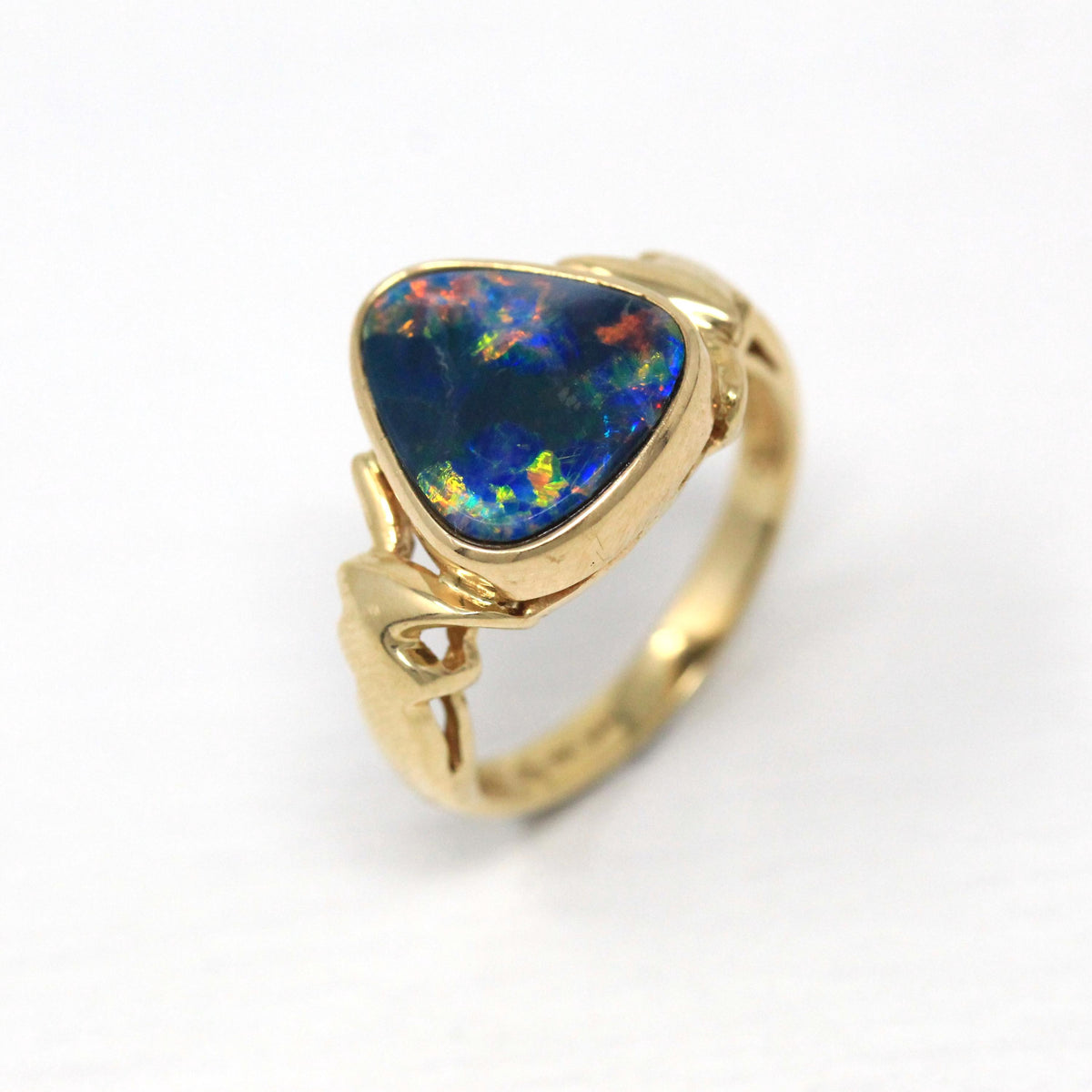 Opal Doublet Ring - Modern Estate 14k Yellow Gold Artistic Design Zig – MJV