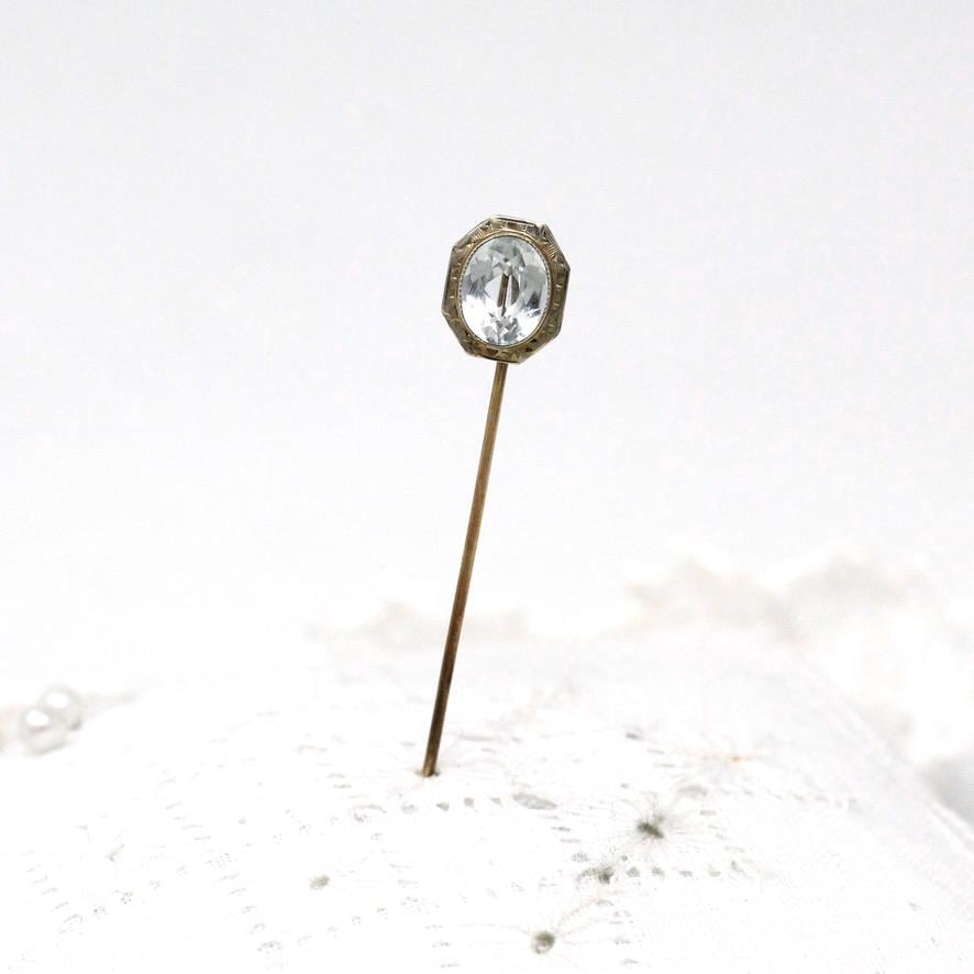 Art Deco Stick Pin - Vintage 10k Yellow & White Gold Genuine Aquamarin ...