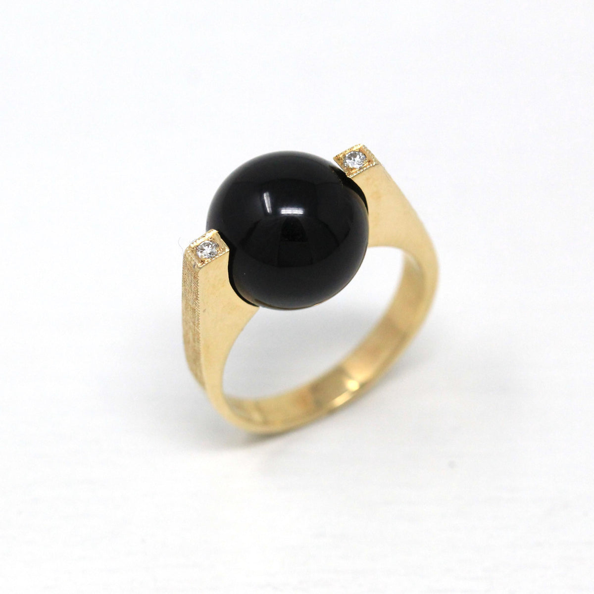 Gold Onyx Ring - Vintage 14k Yellow Gold Round Ball Statement Gemstone ...