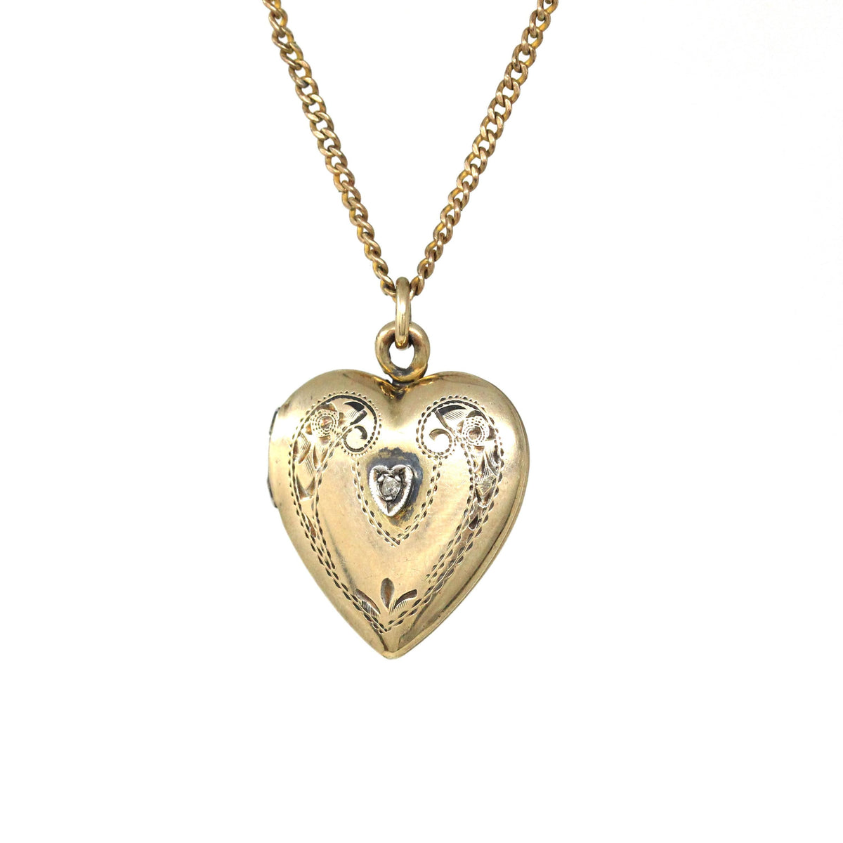 Vintage Heart Locket - Retro 12k Gold Filled Genuine Diamond Pendant F ...