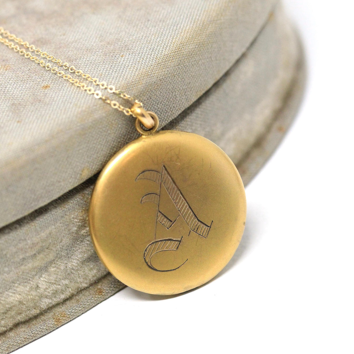 Letter "A" Locket - Edwardian Gold Filled Round Engraved Photo Pendant ...