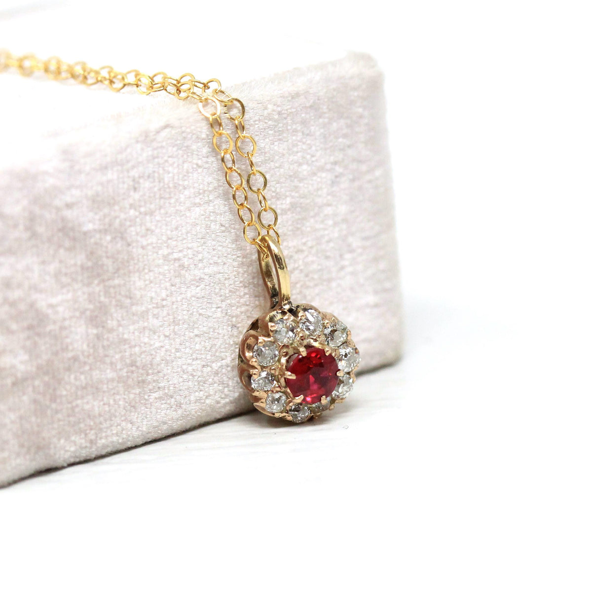 Antique Halo Charm - Edwardian Era 10k Yellow Gold .40 CT Created Ruby ...