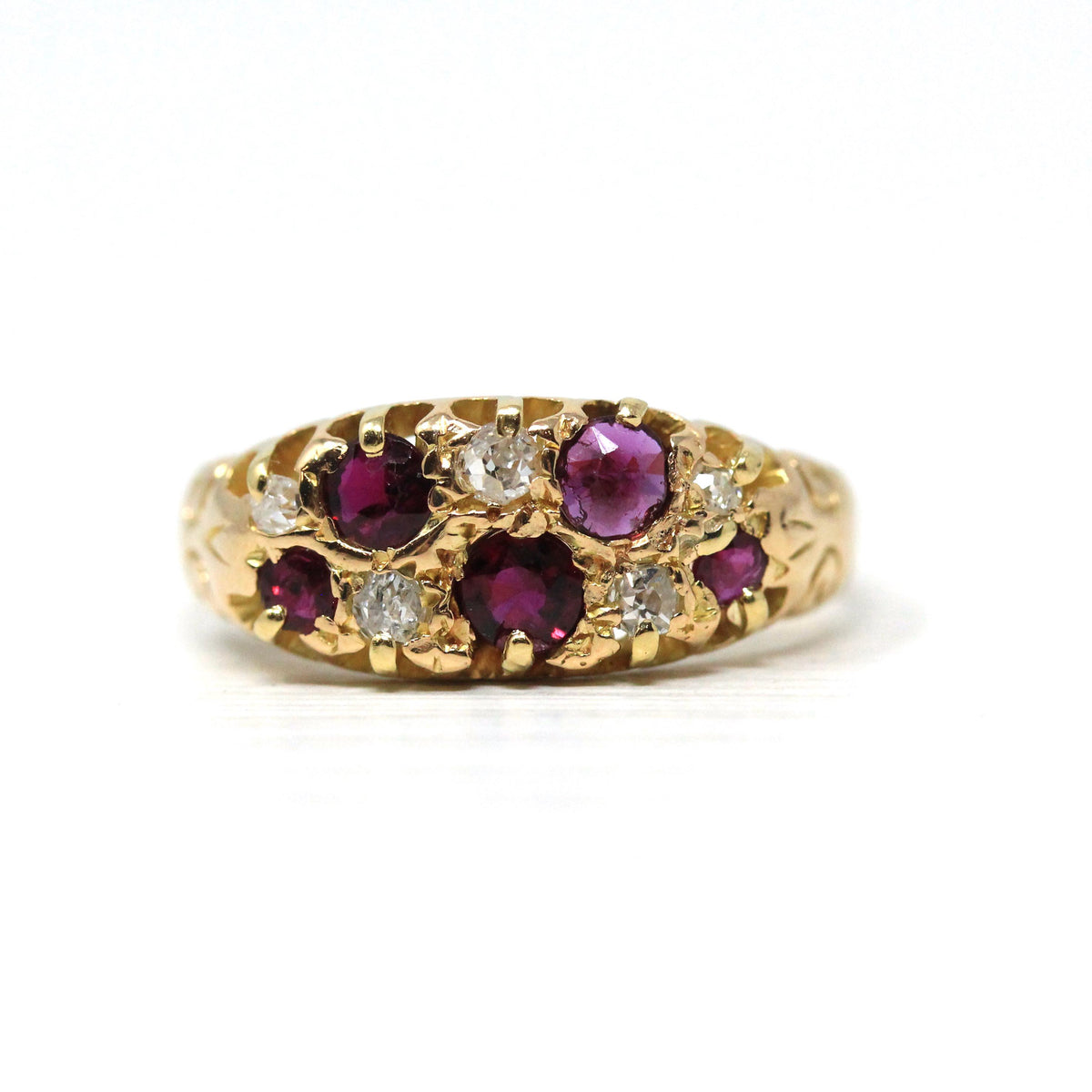 Antique Ruby & Diamond Ring - Edwardian 18k Yellow Gold Natural Red Ge ...
