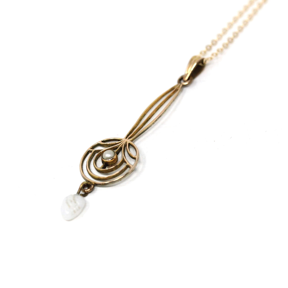 Antique Lavalier Necklace - Edwardian Gold Filled Simulated Seed Pearl ...