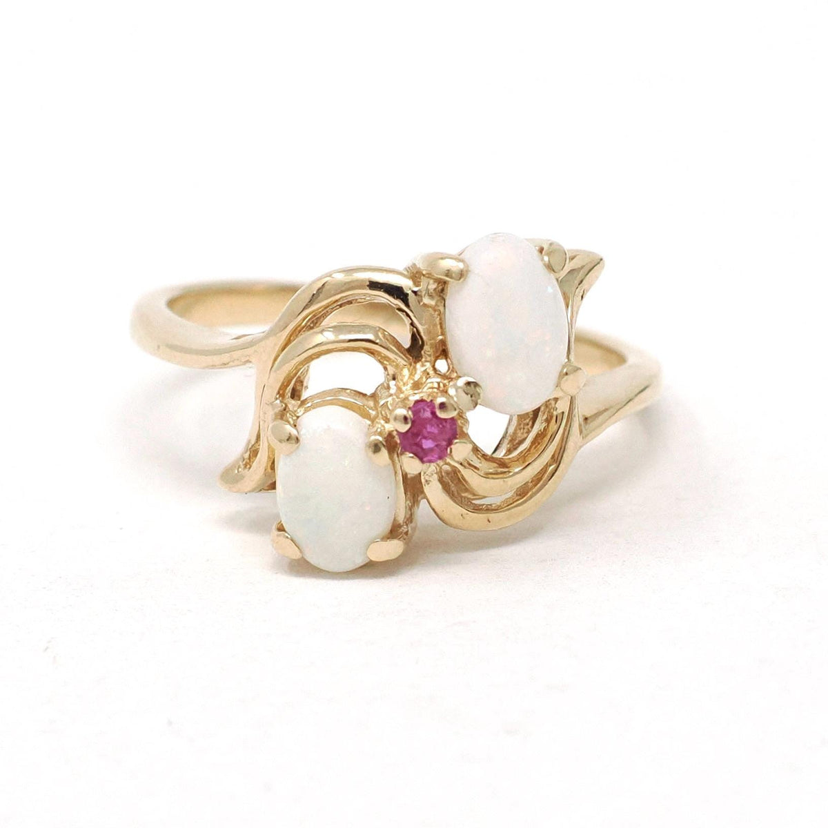 Opal & Ruby Ring - 14k Yellow Gold Natural Cabochon Cut Gemstone Band – MJV